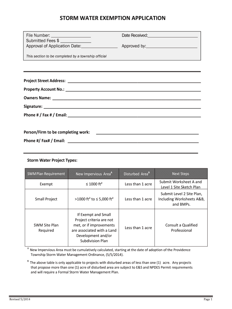 Fillable Online STORM WATER EXEMPTION APPLICATION - Providence Township Fax Email Print - pdfFiller