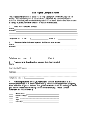 Fillable Online mackayschools Civil Rights Complaint Form - Mackay ...