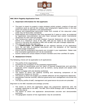 Fillable Online nac org NAC Flagship Application form 2014 draft 2 ...