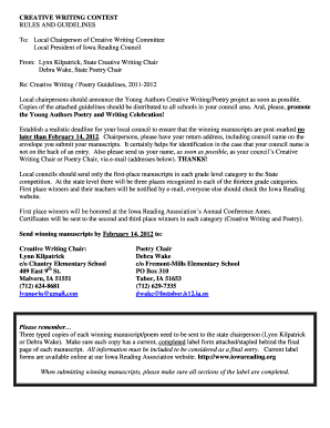Fillable Online iowareading CREATIVE WRITING CONTEST RULES AND ...