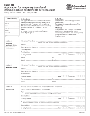 Fillable Online Form 78 Application For Temporary Transfer Of ...