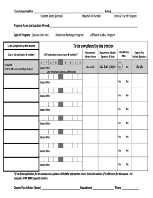 Fillable Online uta Study Abroad Course Approval bFormb Fax Email Print - pdfFiller