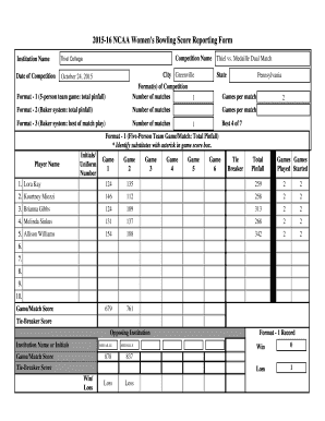 Fillable Online 201516 NCAA Women's Bowling Score Reporting Form Fax ...