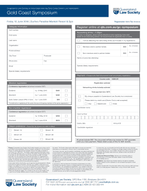 Fillable Online Queensland Law Society Gold Coast Symposium 2016 Registration Form Queensland ...