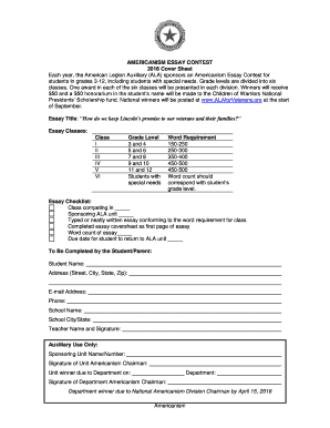 Fillable Online AMERICANISM ESSAY CONTEST 2016 Cover Sheet Fax Email ...