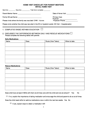 Fillable Online www4 utsouthwestern Home Visit Checklist for Parent ...