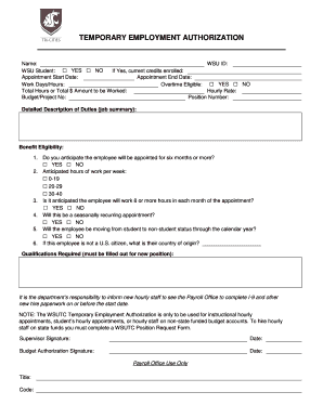 Fillable Online tricities wsu TEMPORARY EMPLOYMENT AUTHORIZATION ...