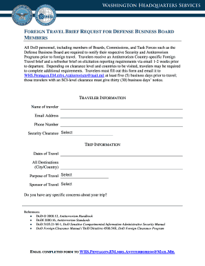 Fillable Online dbb defense FOREIGN TRAVEL BRIEF REQUEST FOR DEFENSE ...