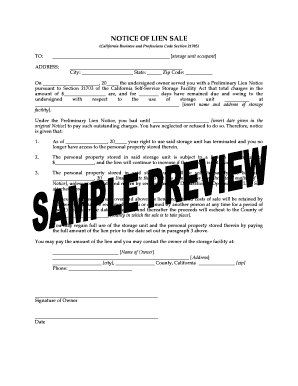 Fillable Online NOTICE OF LIEN SALE - MegaDoxcom Fax Email Print ...