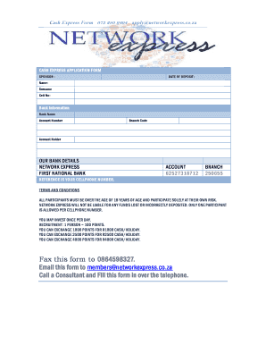 Fillable Online Cash Express Form 073 280 9404 applynetworkexpressco ...