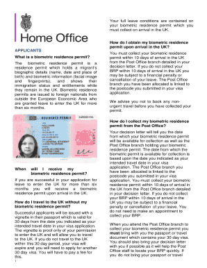 Fillable Online Biometric Residence Permit information for applicants ...
