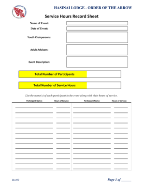 Fillable Online 3riversbsa Service Hours Record Sheet - 3riversbsaorg ...