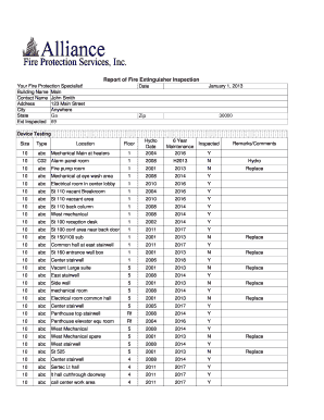 Fillable Online Report of Fire Extinguisher Inspection - Alliance Fire ...