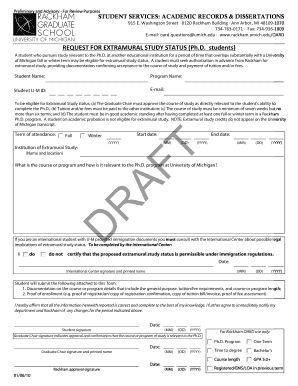 Fillable Online rackham umich REQUEST FOR EXTRAMURAL STUDY STATUS PhD ...