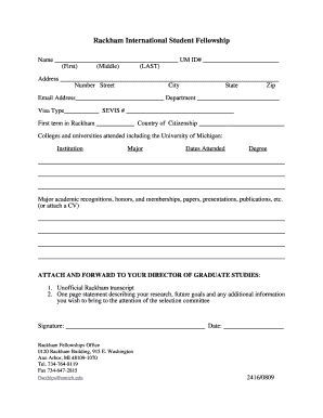 Fillable Online rackham umich Rackham International Student Fellowship ...