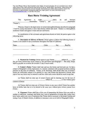 Fillable Online Race Horse Training Agreement - Bing I Bush Jr- Equine ...