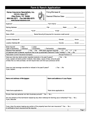 Fillable Online Farm Ranch Application - Horse Insurance Fax Email ...