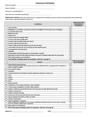 Fillable Online Insolvency Worksheet - DMB Financial Fax Email Print ...