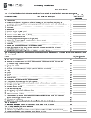 Fillable Online Insolvency Worksheet - mikeparisitaxcom Fax Email Print ...