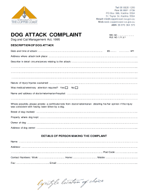 Fillable Online DOG ATTACK COMPLAINT REC NO FILE NO 17137 Fax Email ...