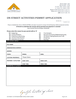Fillable Online On Street Activities Permit Application AD0004 Fax ...