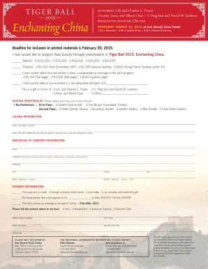 Fillable Online Table levels ticket levels congratulatory messages ...