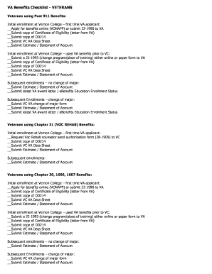 Fillable Online VA Benefits Checklist - VETERANS Fax Email Print ...