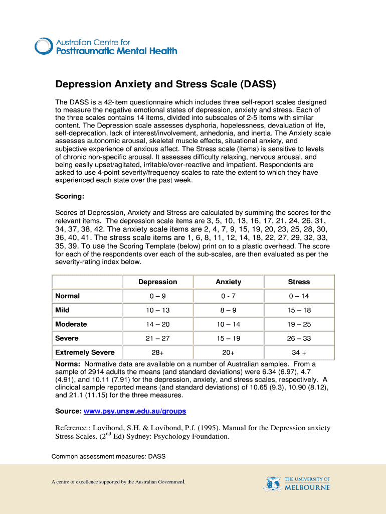 Fillable Online Depression Anxiety and Stress Scale (DASS) Fax Email ...