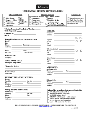 Fillable Online UTILIZATION REVIEW REFERRAL FORM - EK Health Management ...
