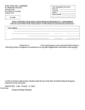 Fillable Online NEW CONSTRUCTION EXCLUSION FROM SUPPLEMENTAL ASSESSMENT ...