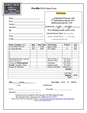 Fillable Online Pro-Mix DVD Order Form Fax Email Print - pdfFiller