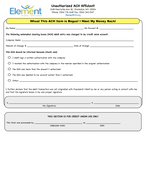 Fillable Online Unauthorized ACH Afdavit Fax Email Print - pdfFiller
