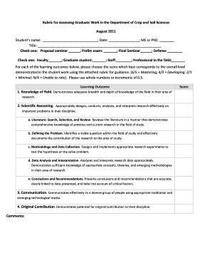 Fillable Online css wsu Rubric for Assessing Graduate Work in the ...