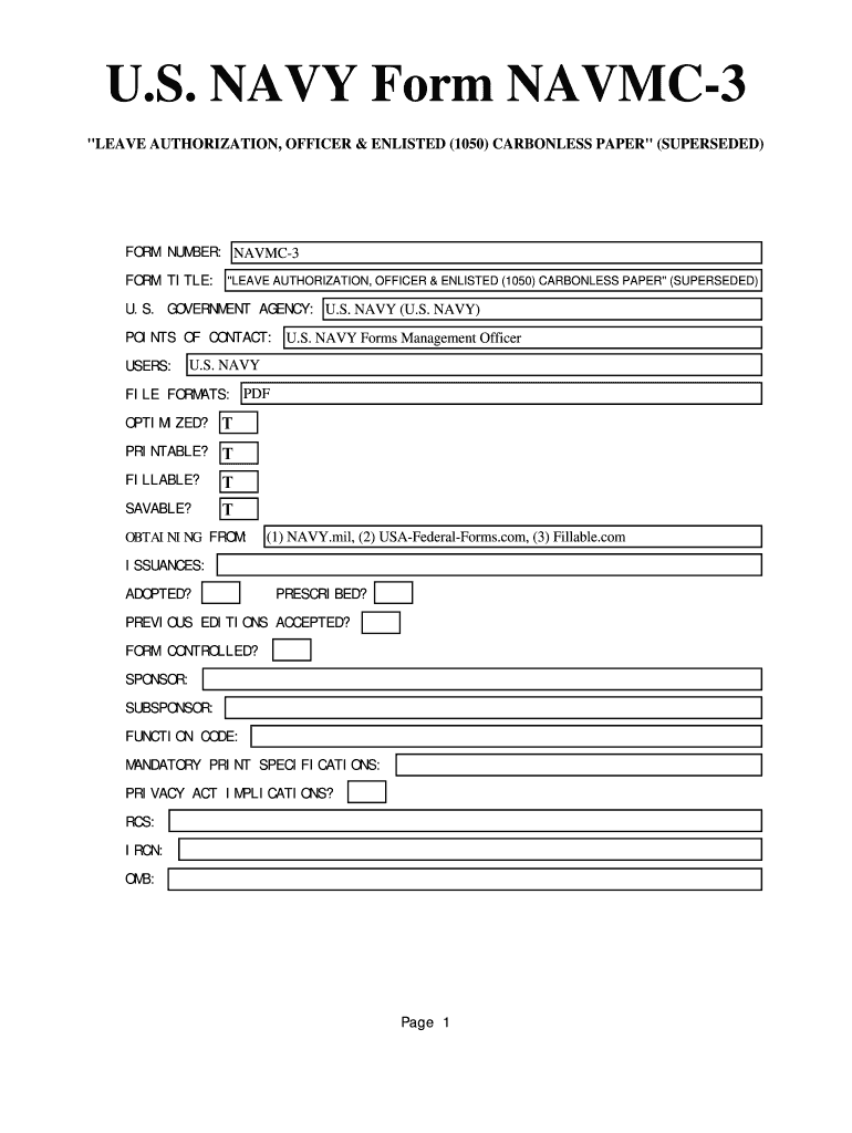 Fillable Online US NAVY Form NAVMC-3 - usa-federal-formscom Fax Email ...