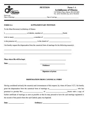 Fillable Online catholicottawa PETITION Form 5-A Archdiocese of Ottawa ...