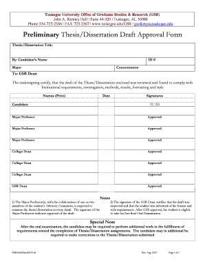 Fillable Online tuskegee Preliminary ThesisDissertation Draft Approval Form Fax Email Print ...