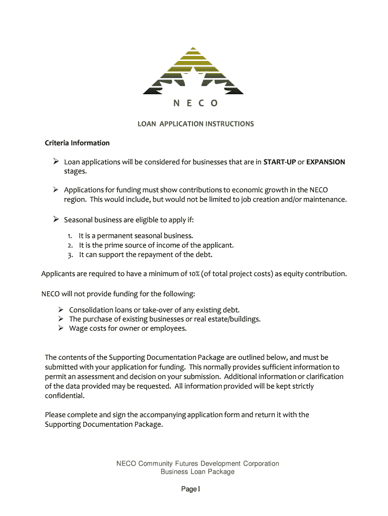 Fillable Online neco on Loan Application Criteria - NECO Fax Email ...