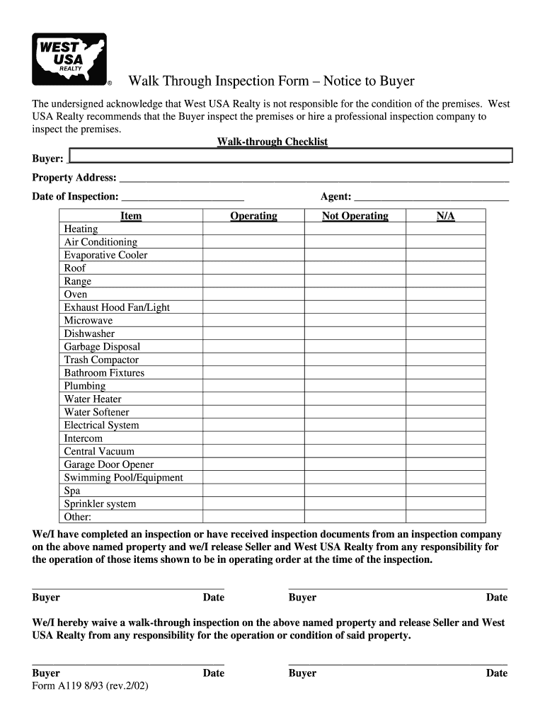 Fillable Online Walk Through Inspection Form Notice to Buyer Fax Email ...