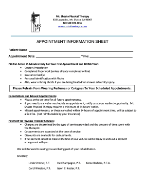 Fillable Online APPOINTMENT INFORMATION SHEET Fax Email Print - pdfFiller