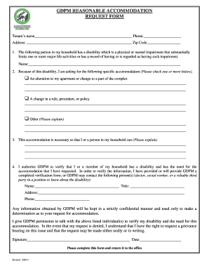 Fillable Online GDPM REASONABLE ACCOMMODATION REQUEST FORM Fax Email ...