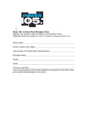 Fillable Online 12 Power 1051s Power Prom Principals Form Fax Email ...