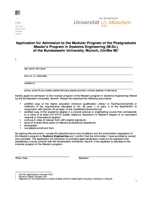Fillable Online Application For Admission To The Modular Program Of The 