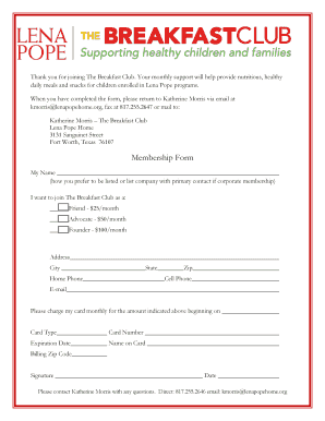 Fillable Online lenapope Thank you for joining The Breakfast Club Fax ...