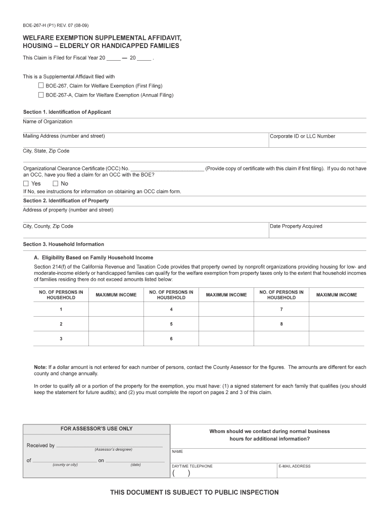 Fillable Online recorder co kern ca 07 (0809) WELFARE EXEMPTION ...