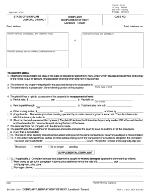 Fillable Online STATE OF MICHIGAN COMPLAINT CASE NO JUDICIAL DISTRICT ...