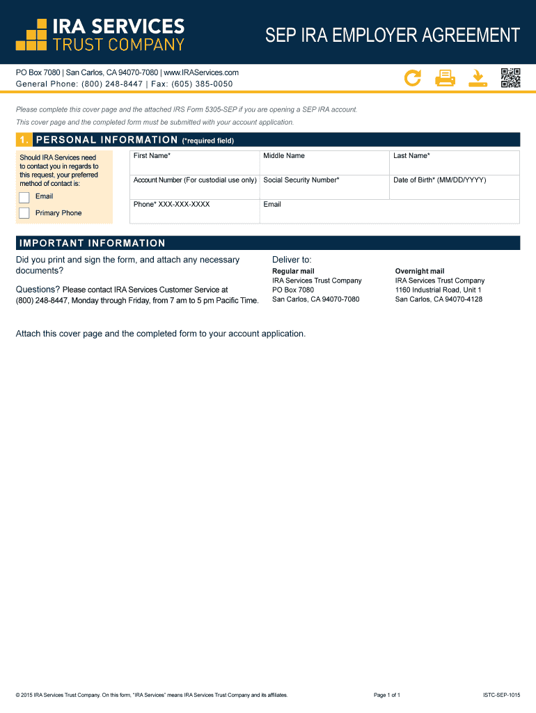 Fillable Online SEP IRA EMPLOYER AGREEMENT Fax Email Print - pdfFiller