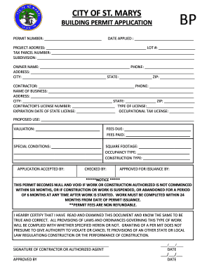 Fillable Online stmarysga BUILDING PERMIT APPLICATION - St Marys ...
