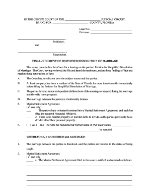 Fillable Online FINAL JUDGMENT OF SIMPLIFIED DISSOLUTION OF MARRIAGE - COJnet Fax Email Print ...