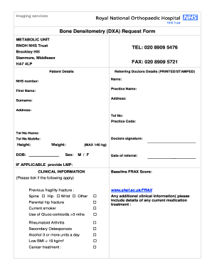 Fillable Online rnoh nhs Bone Densitometry DXA Request Form TEL 020 ...