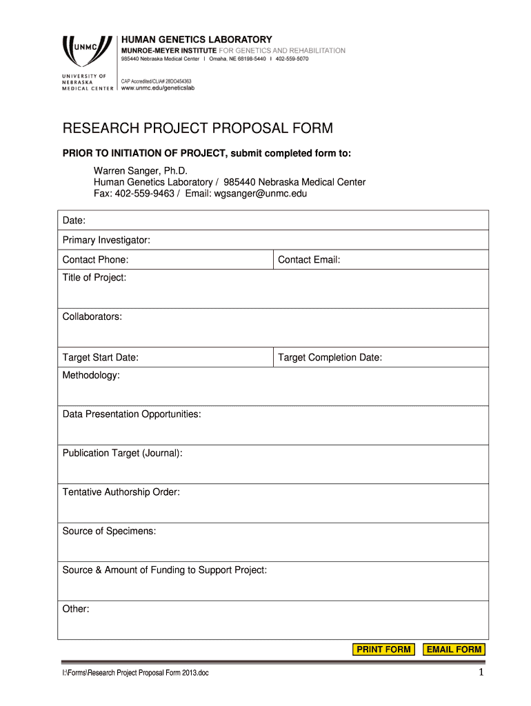 Fillable Online unmc RESEARCH PROJECT PROPOSAL FORM - University of ...